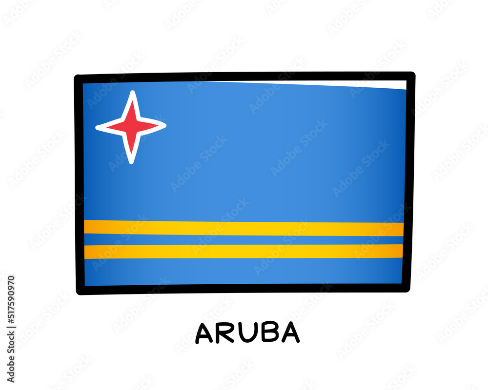 Aruba flag. Colorful Aruba flag logo. Blue and yellow brush strokes ...