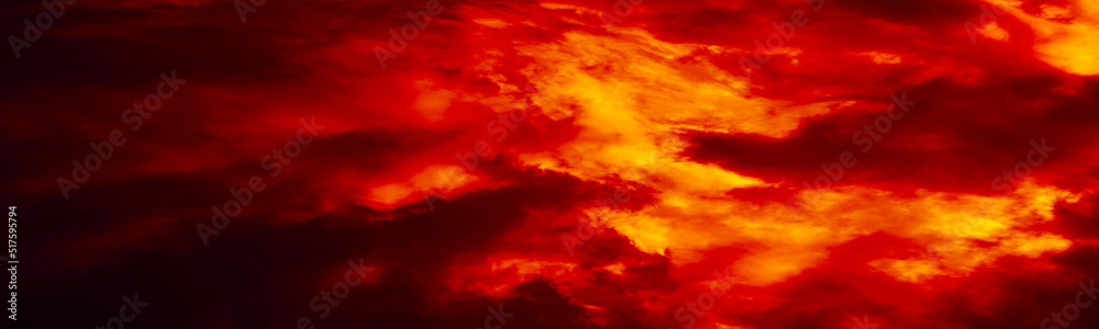 Black red orange sky with clouds. Fire and smoke effect. Night ...