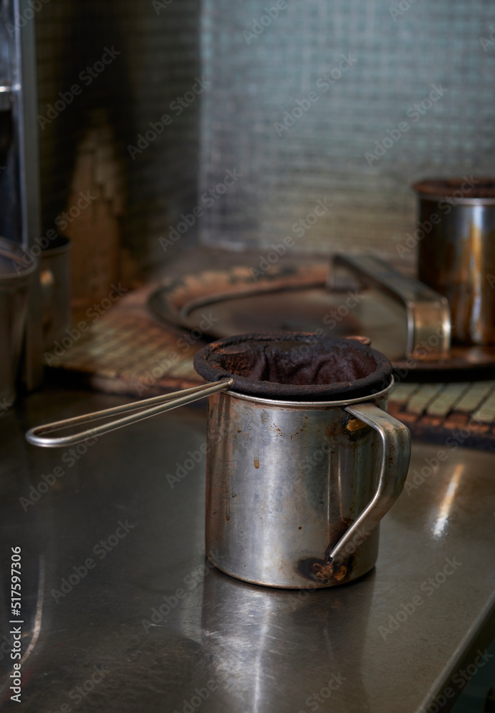 Nanyang coffee maker. Traditional coffee filter cloth bag for kopitiam ...