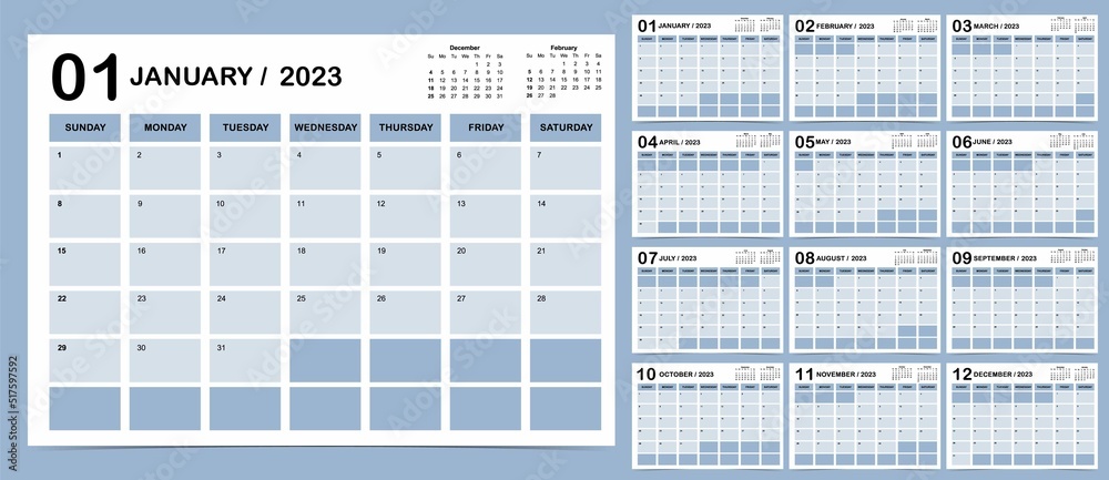 2023 table calendar week start on Sunday with color that use for ...