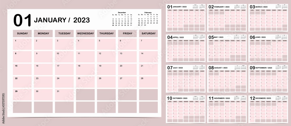 2023 table calendar week start on Sunday with color that use for ...