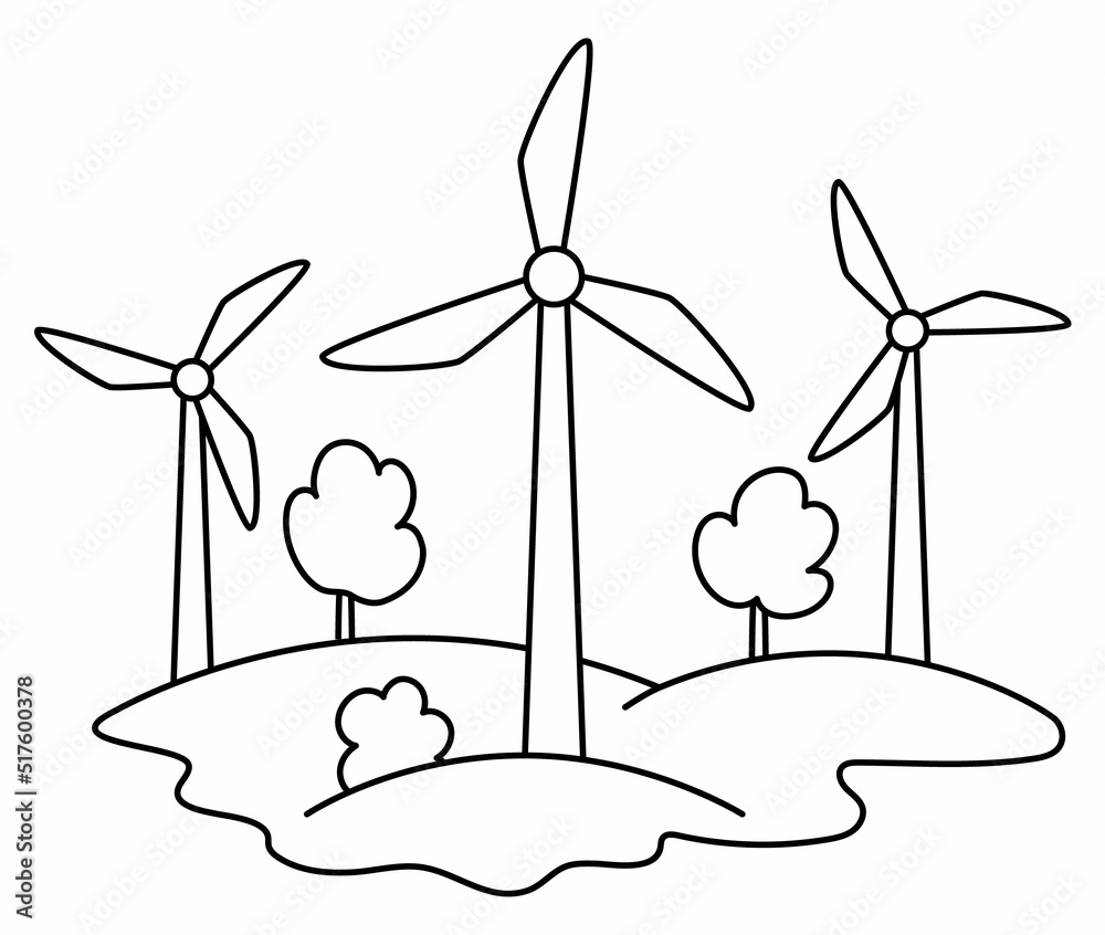 Vector black and white wind generator or turbine icon. Alternative ...