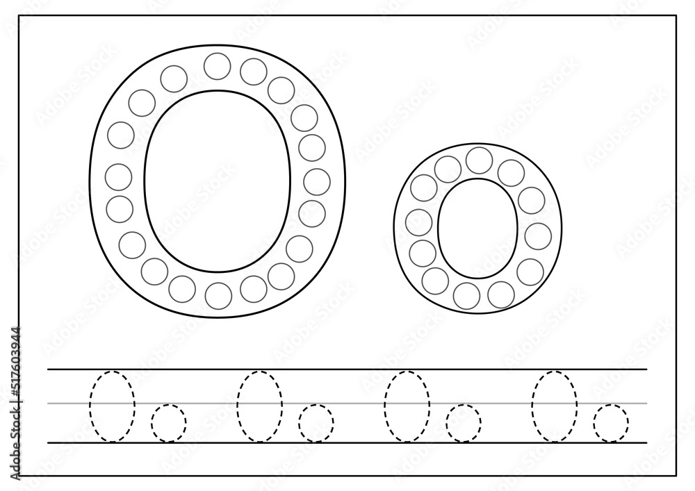 Learning English alphabet for kids. Letter O. Tracing letters. Stock ...