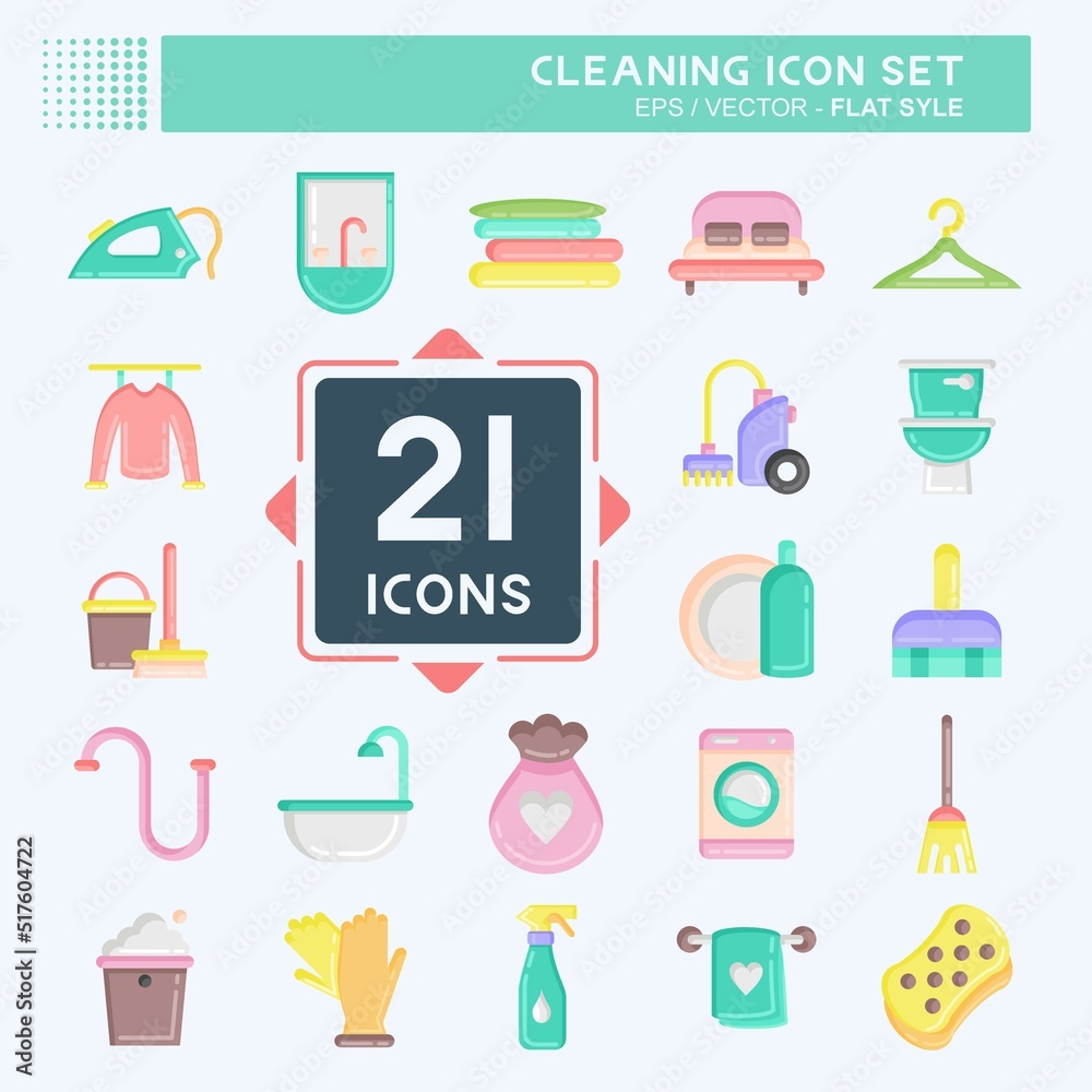 Icon Set Cleaning. suitable for Kids symbol. flat style. simple design ...