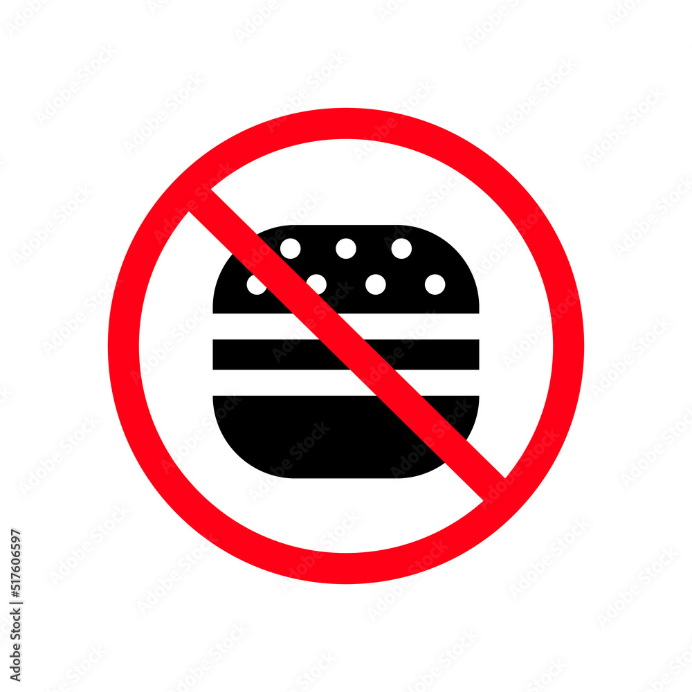 Food prohibition icon. Burger and prohibition sign. Vector. Stock ...