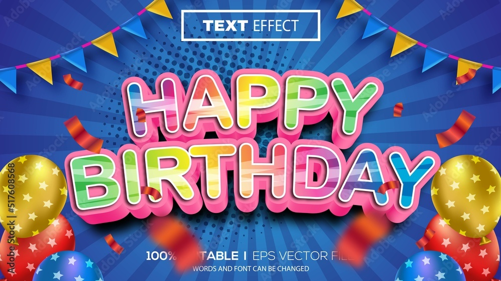 happy birthday editable text effect premium vector Stock Vector | Adobe ...