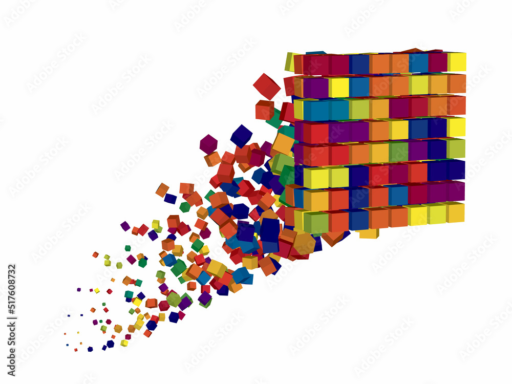 Cubic data block dissolving into small colorful cubes. Big Data concept ...