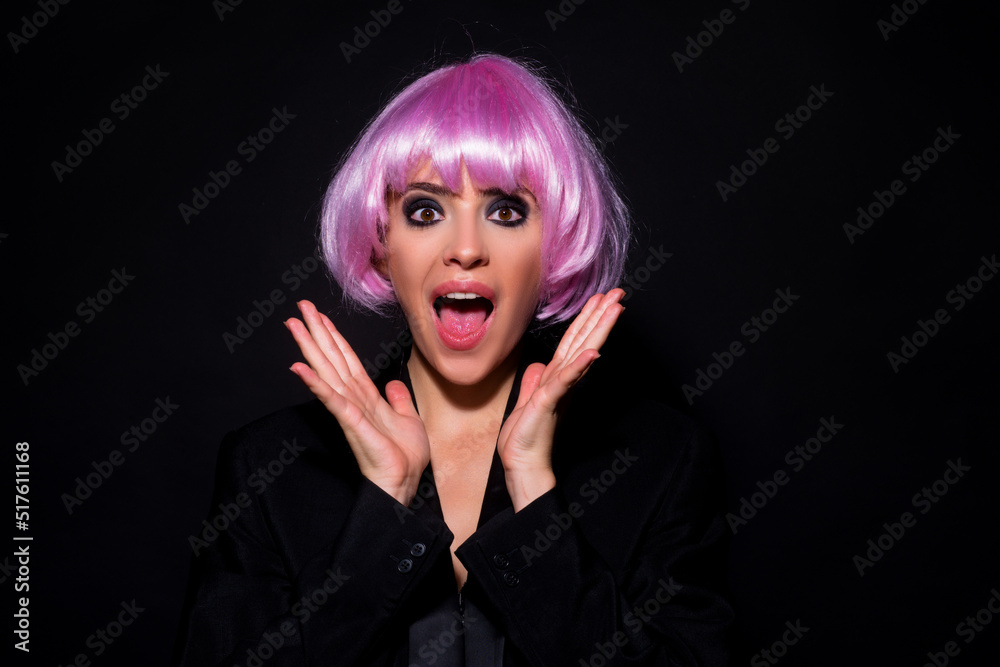 Shocked face of surprised young woman. Shouting mouth, screaming face ...