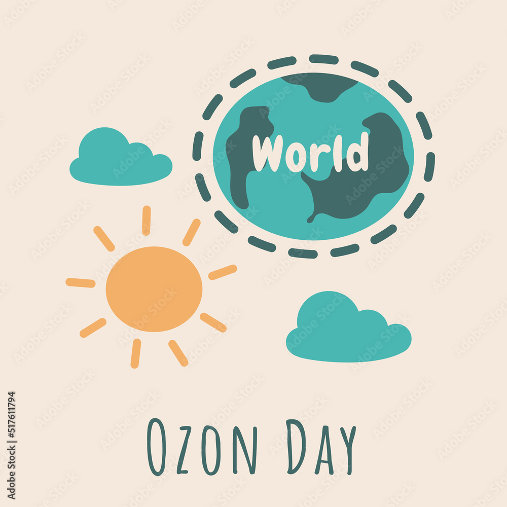 Design for World Ozone Day 16 September with eart, sun and cloud in ...