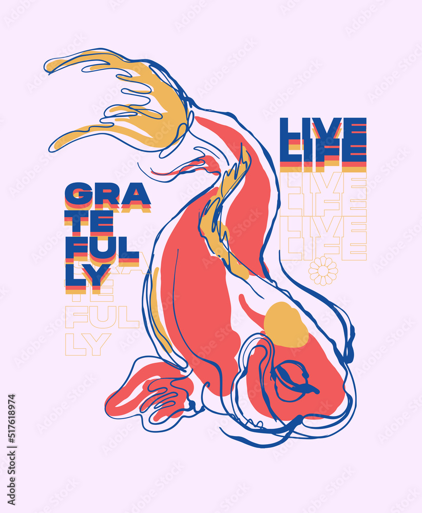 Koi fish line art illustration with slogan print design Stock Vector ...