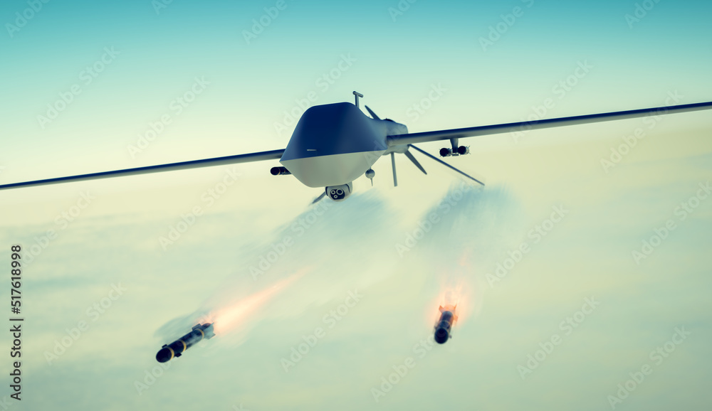 Poster Military combat drone UAV launching missiles – Muurposter ...