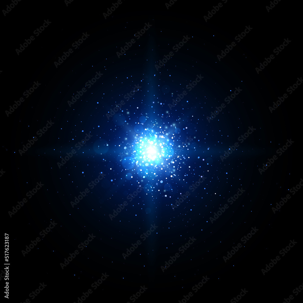 Bright blue star cluster, galaxy. Glowing blue stars in dark space ...