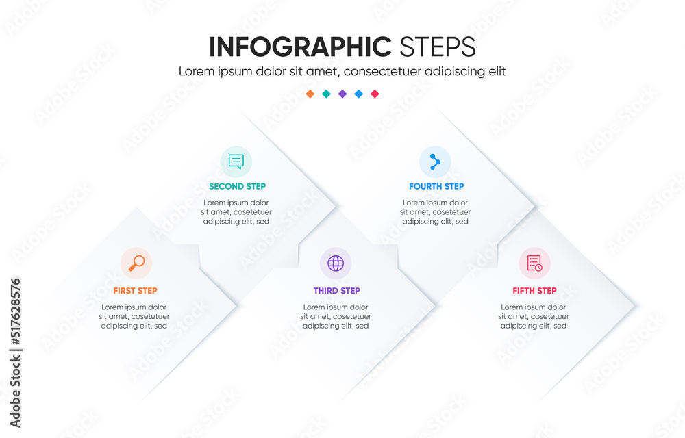 5 steps geometric shape with arrow infographic template. Step-by-step ...