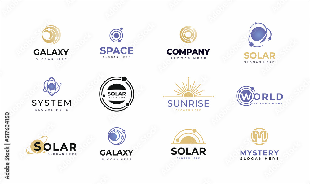 Set of Space and solar emblems, icons, Logos Galaxy signs with Orbitz ...