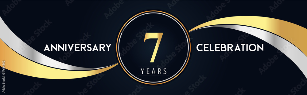 7 years anniversary celebration logo design with gold and silver ...