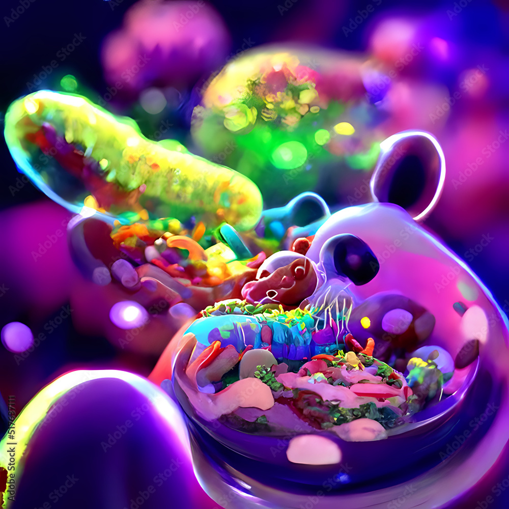 Microbiome, bacteria, under microscope, illustration, science ...