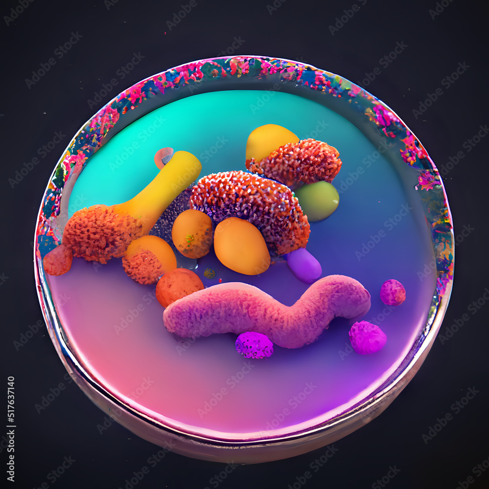 Microbiome, bacteria, under microscope, illustration, science ...