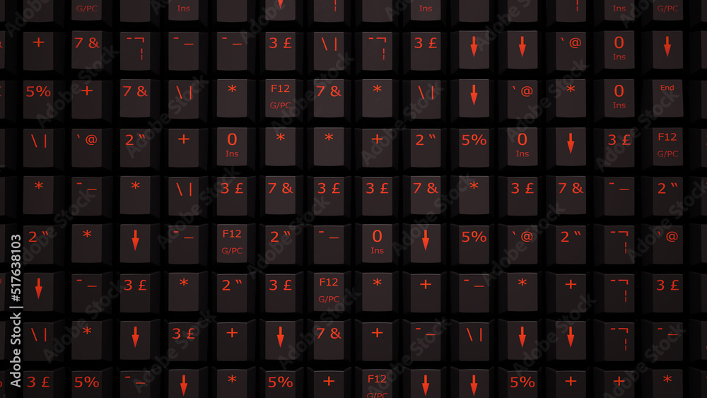 Random Keyboard Symbols Concept Illuminated Orange Keys on a Black ...