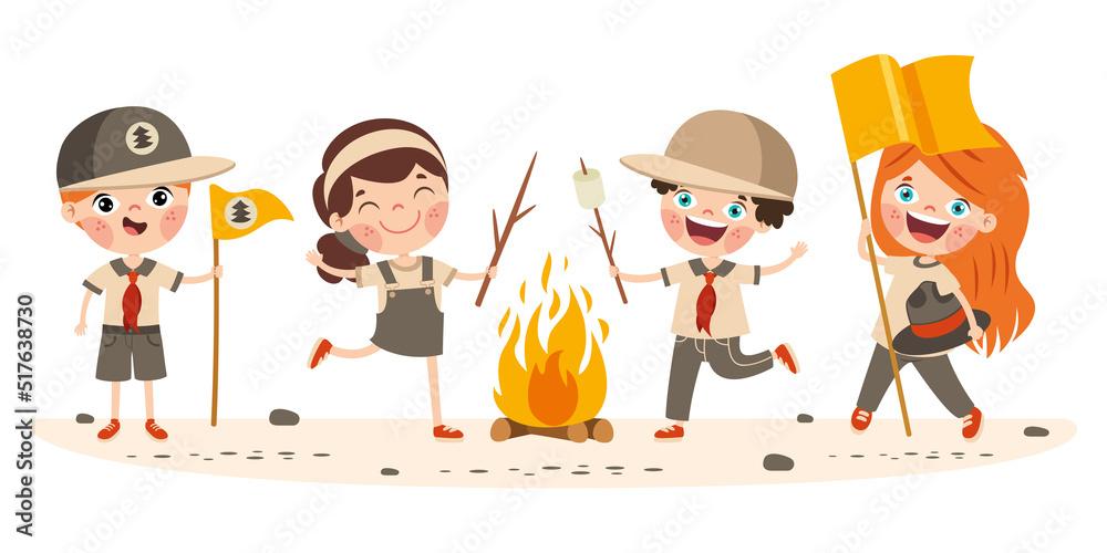 Cartoon Illustration Of Little Scouts Stock Vector | Adobe Stock