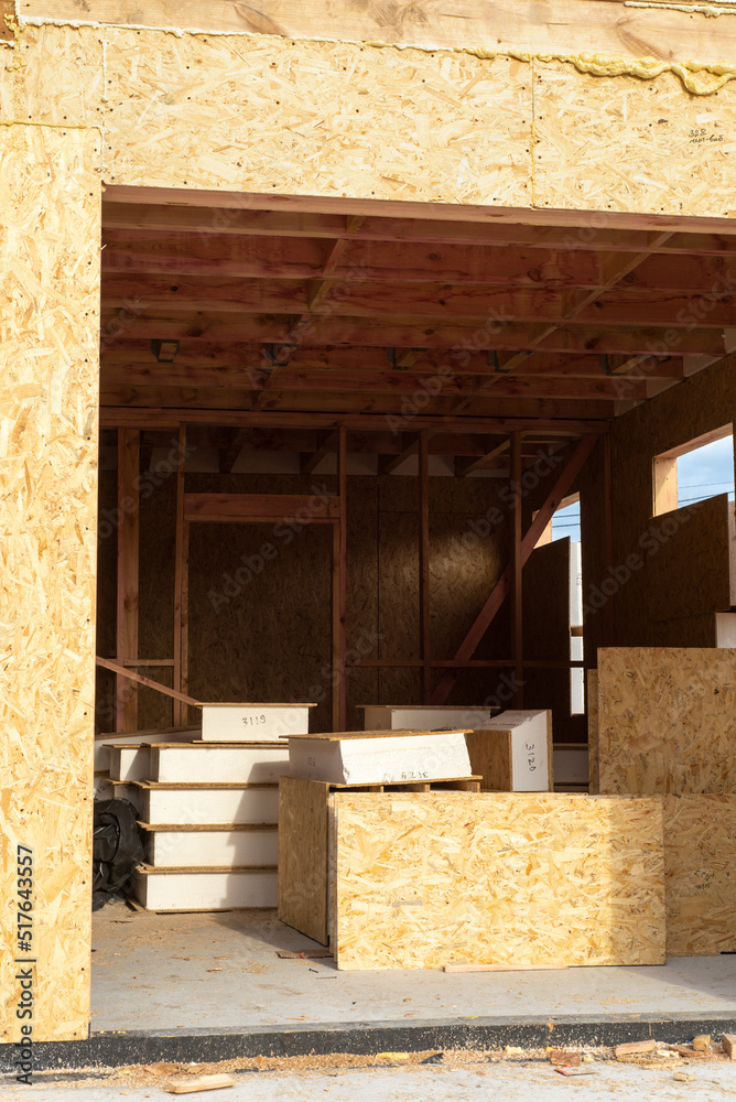Construction of new and modern modular house. Walls made from composite ...