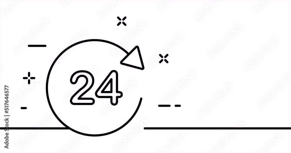 Around the clock. 24 with circular arrow. Support, call center, help ...
