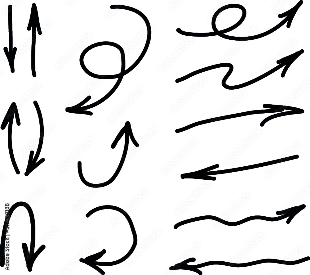 Handwritten arrows set for design projects. Arrows made by hand ...