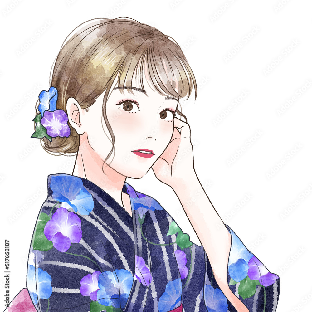 Illustration of a woman wearing a yukata.Please do not flip the ...