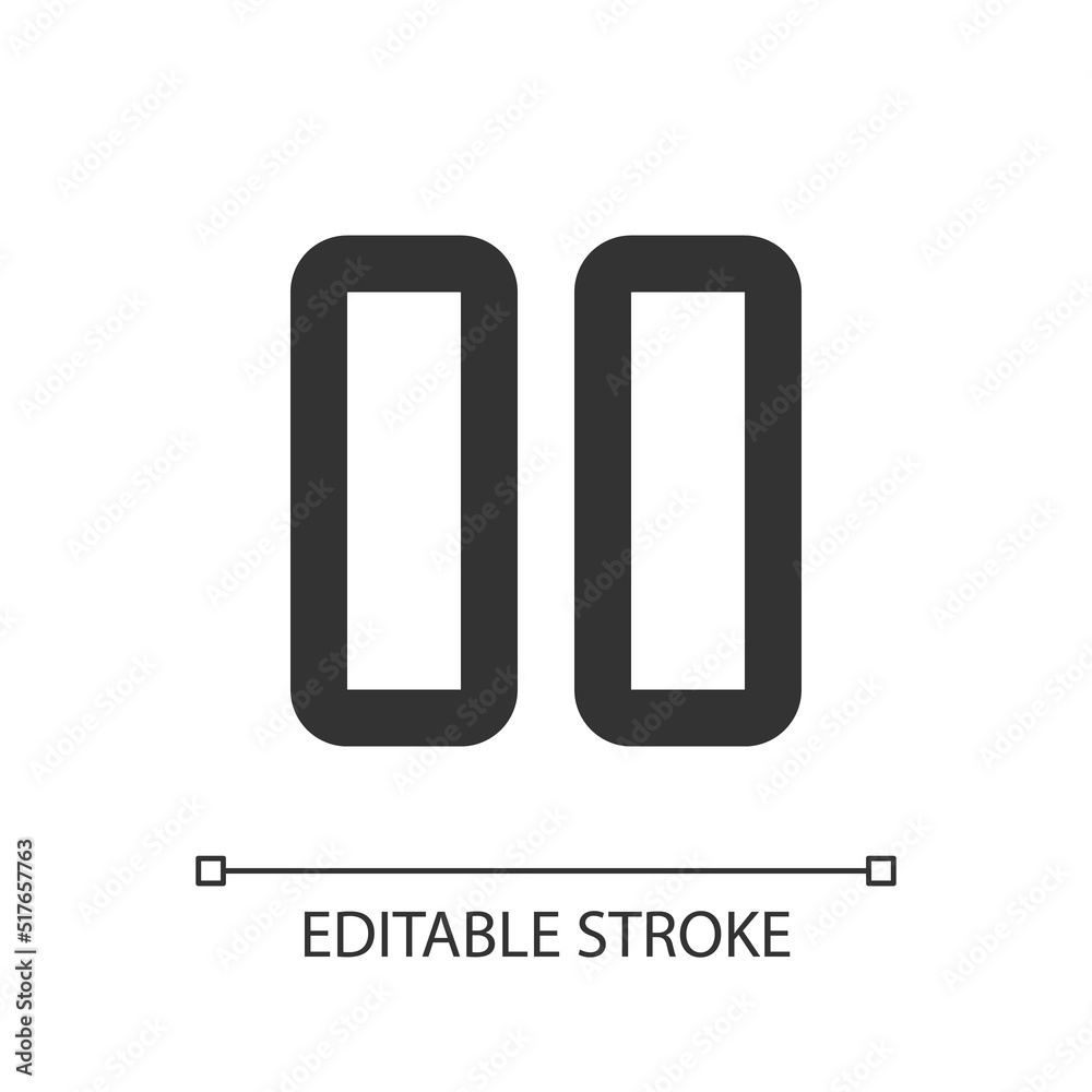 Pause button pixel perfect linear ui icon. Music player bar. Playing multimedia file. GUI, UX ...