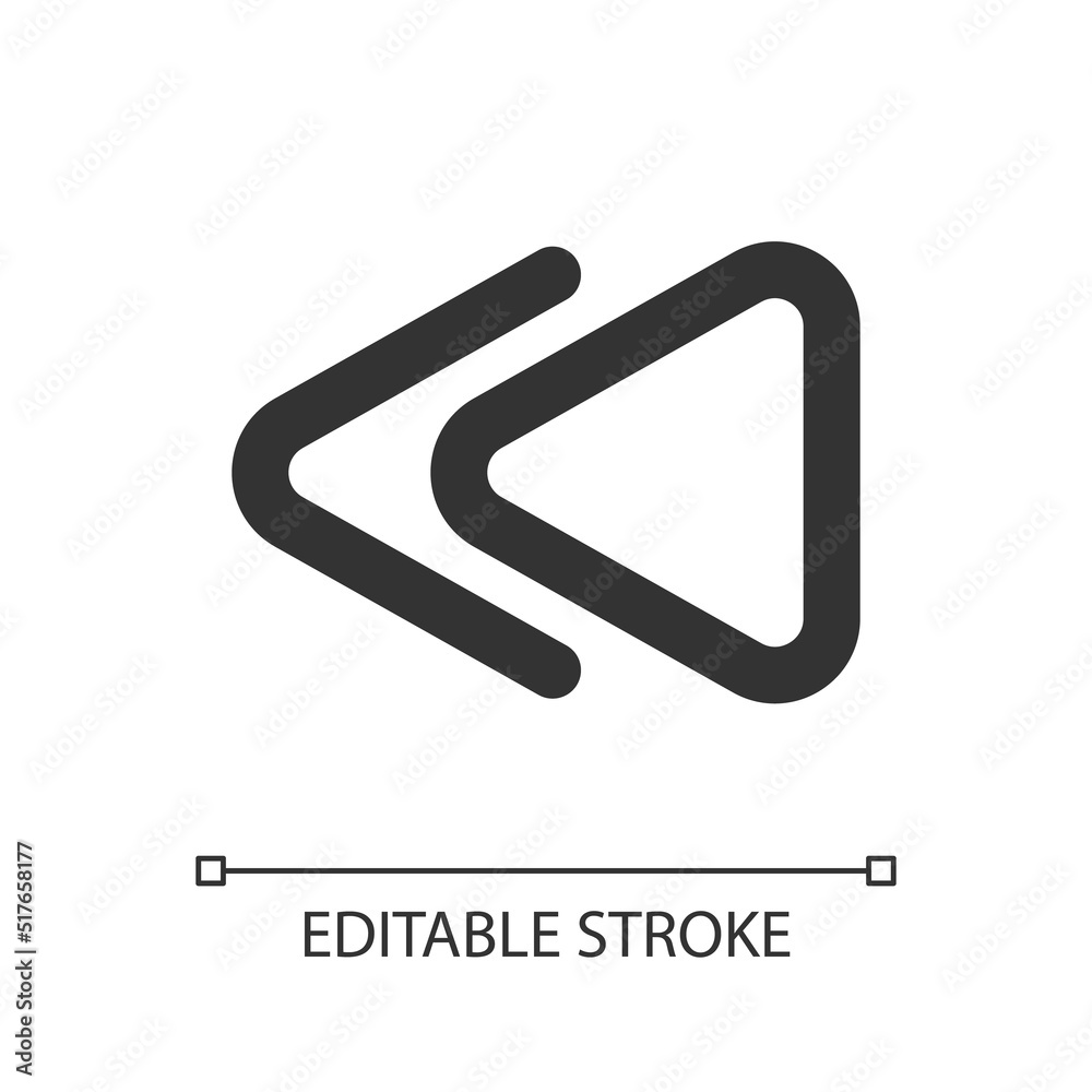 Fast reverse button pixel perfect linear ui icon. Music player bar. Playing multimedia file. GUI ...