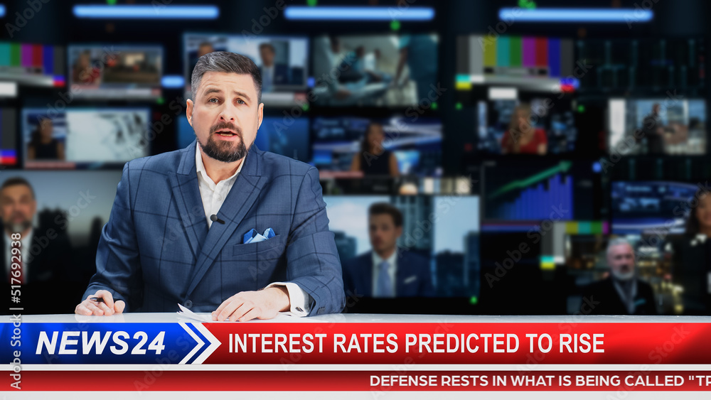 Daily News TV Program: Anchor Presenter Reporting About Economy ...