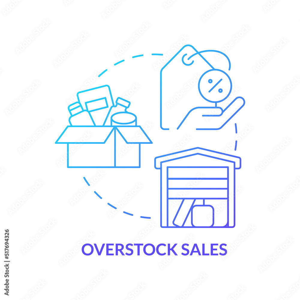 Overstock sales blue gradient concept icon. Move inventory for low ...