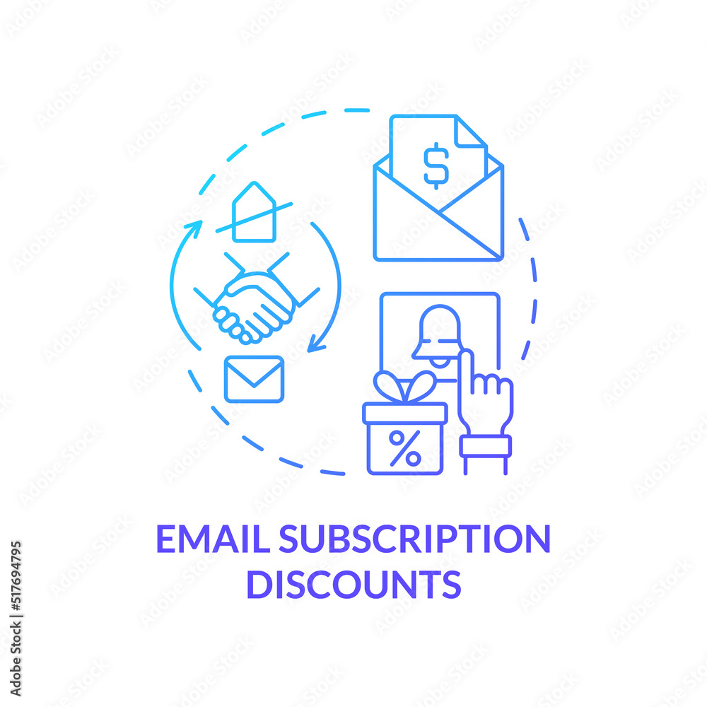 Email subscription discounts blue gradient concept icon. Gaining leads ...