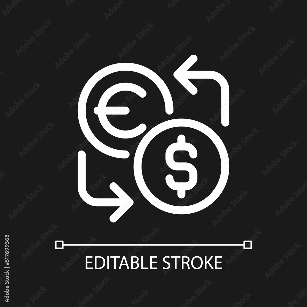 Currency exchange pixel perfect white linear ui icon for dark theme ...