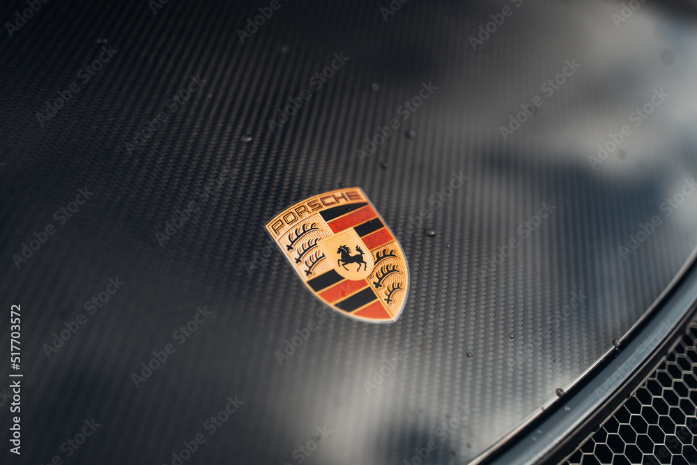 Porsche logo at the hood Stock Photo | Adobe Stock