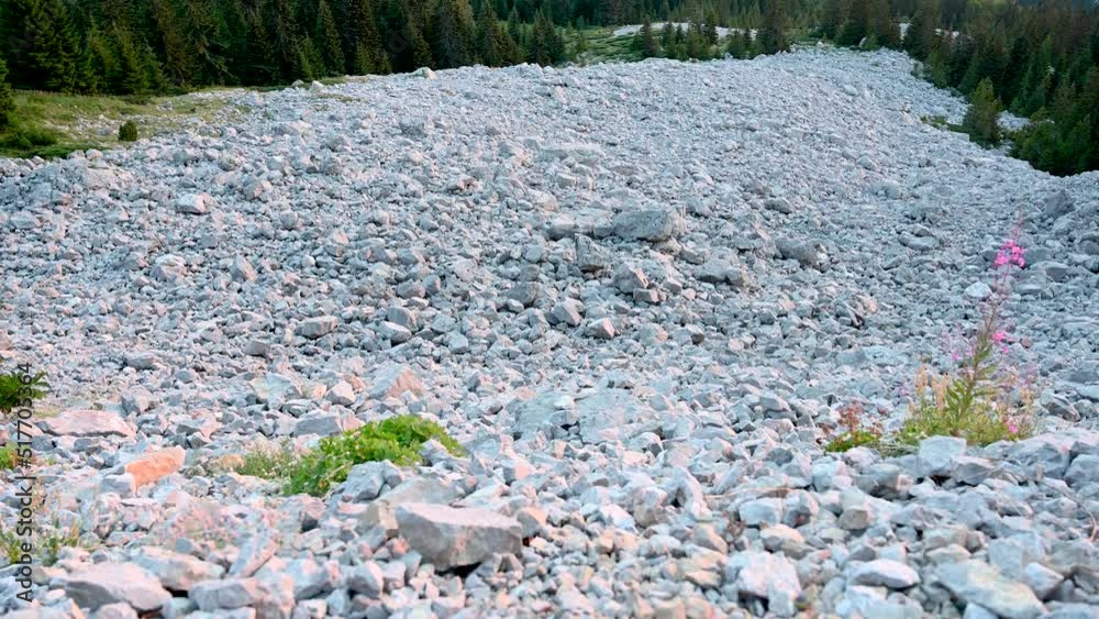 Scree slope in mountain. Rocks and stones on the hill. Talus at the ...