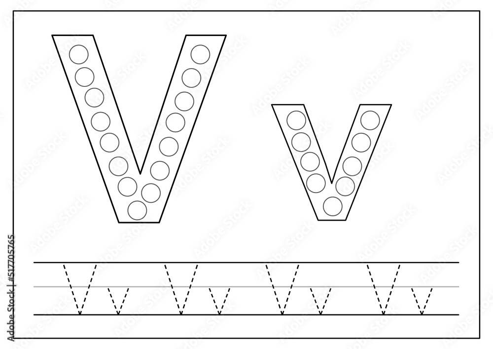 Learning English alphabet for kids. Letter V. Tracing letters. Stock ...