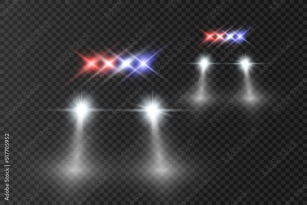 Realistic white glow round beams of car headlights, isolated on ...