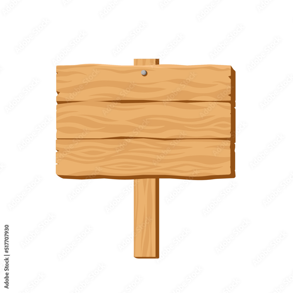 blank wooden signboard made of three boards. Cartoon style vector ...