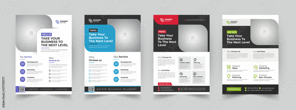 a bundle of 4 templates of a4 flyer, Flyer template layout design ...