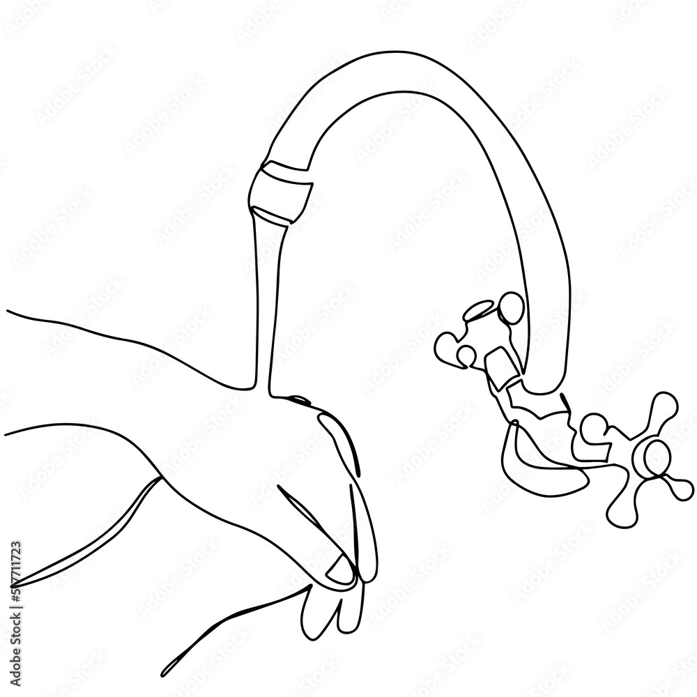 Continuous one line drawing of Wash hands icon, outline vector sign ...