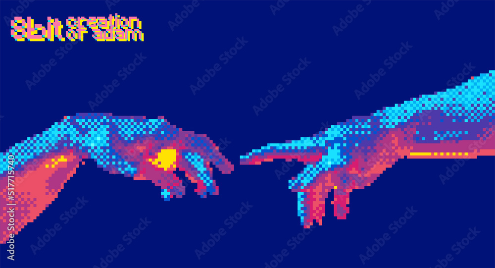 Reaching hands 8 bit color style design concept vector illustration ...