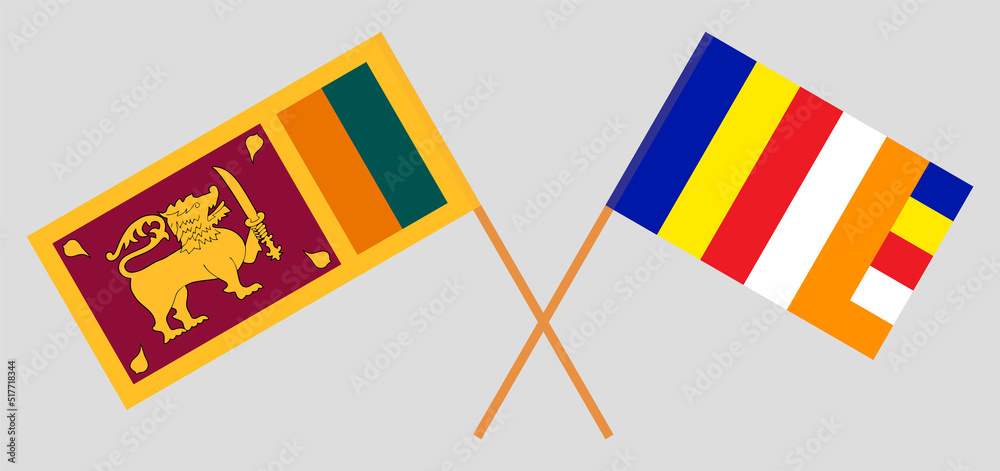 Crossed flags of Sri Lanka and Buddhism. Official colors. Correct ...