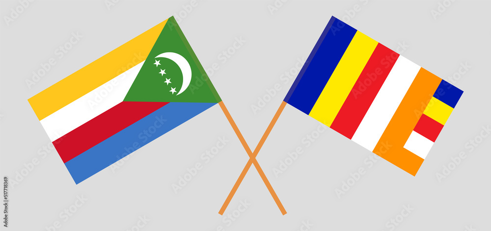 Crossed flags of the Comoros and Buddhism. Official colors. Correct proportion Stock Vector ...