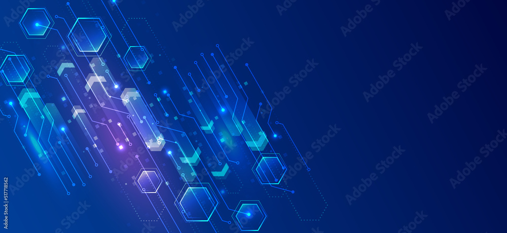 Abstract hexagons science on the blue background. Hi-tech digital ...
