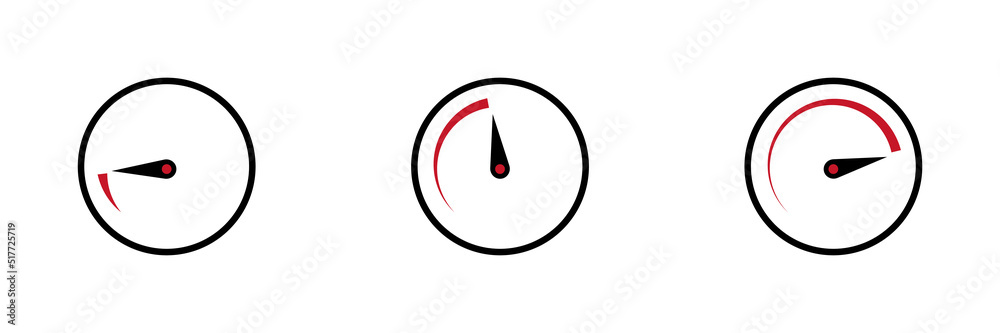 Speed level indicator. Circle with arrow and scale. Barometer level in ...