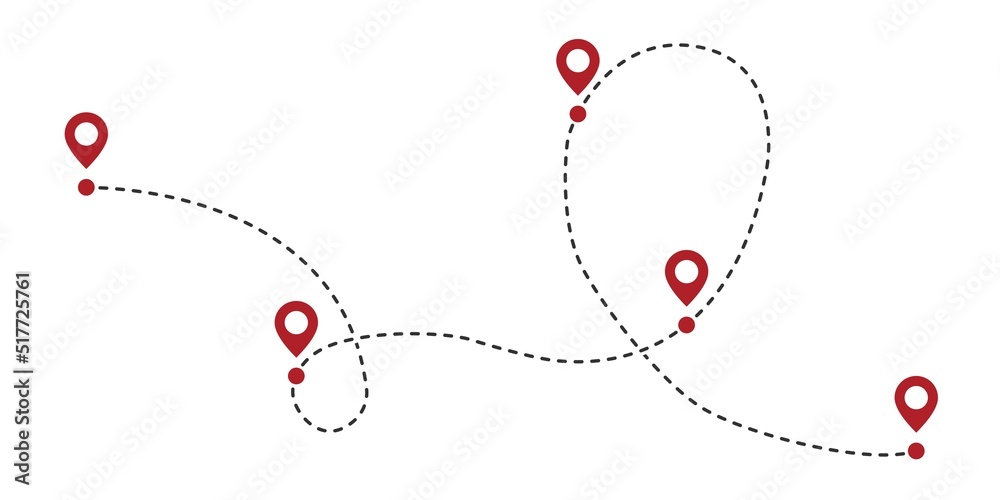 Dotted path line with red points. Travel concept with path way. Vector ...