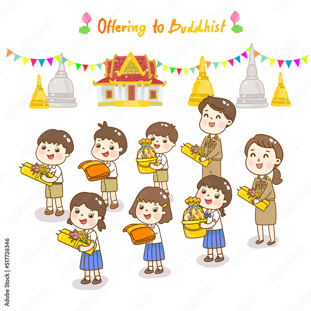 Cartoon offerings to monk. เวกเตอร์สต็อก | Adobe Stock