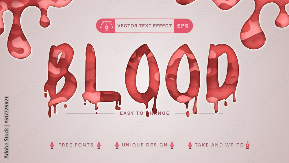 Paper Blood Editable Text Effects, Font Styles Stock Vector | Adobe Stock