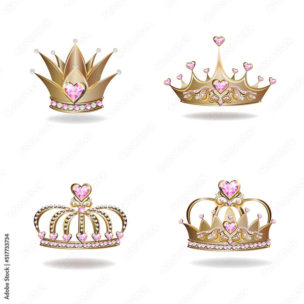 Beautiful golden princess crown with pearls and pink heart shaped ...