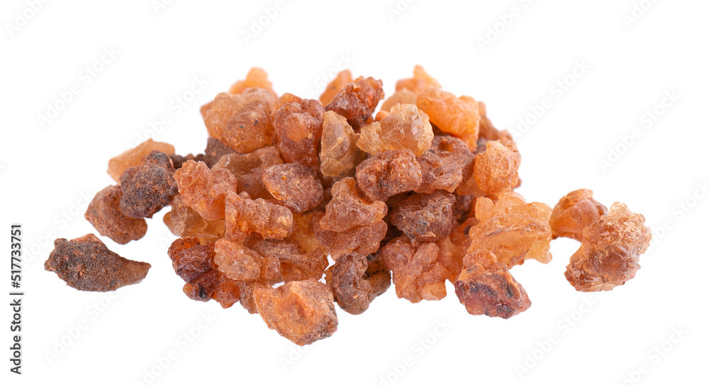 Myrrh resin isolated on white background. Pile of natural Commiphora ...